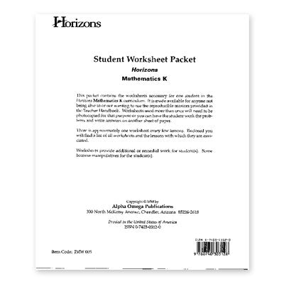Horizons Kindergarten Math Student Worksheet Packet